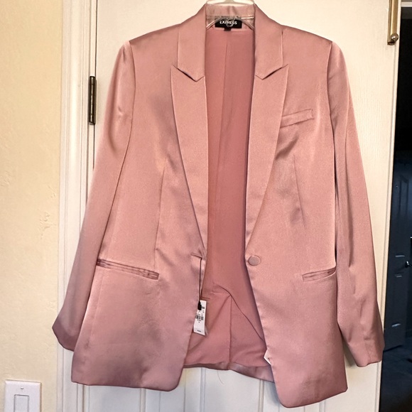Express | Jackets & Coats | Express Womens Notch Lapel Pink Satin One ...
